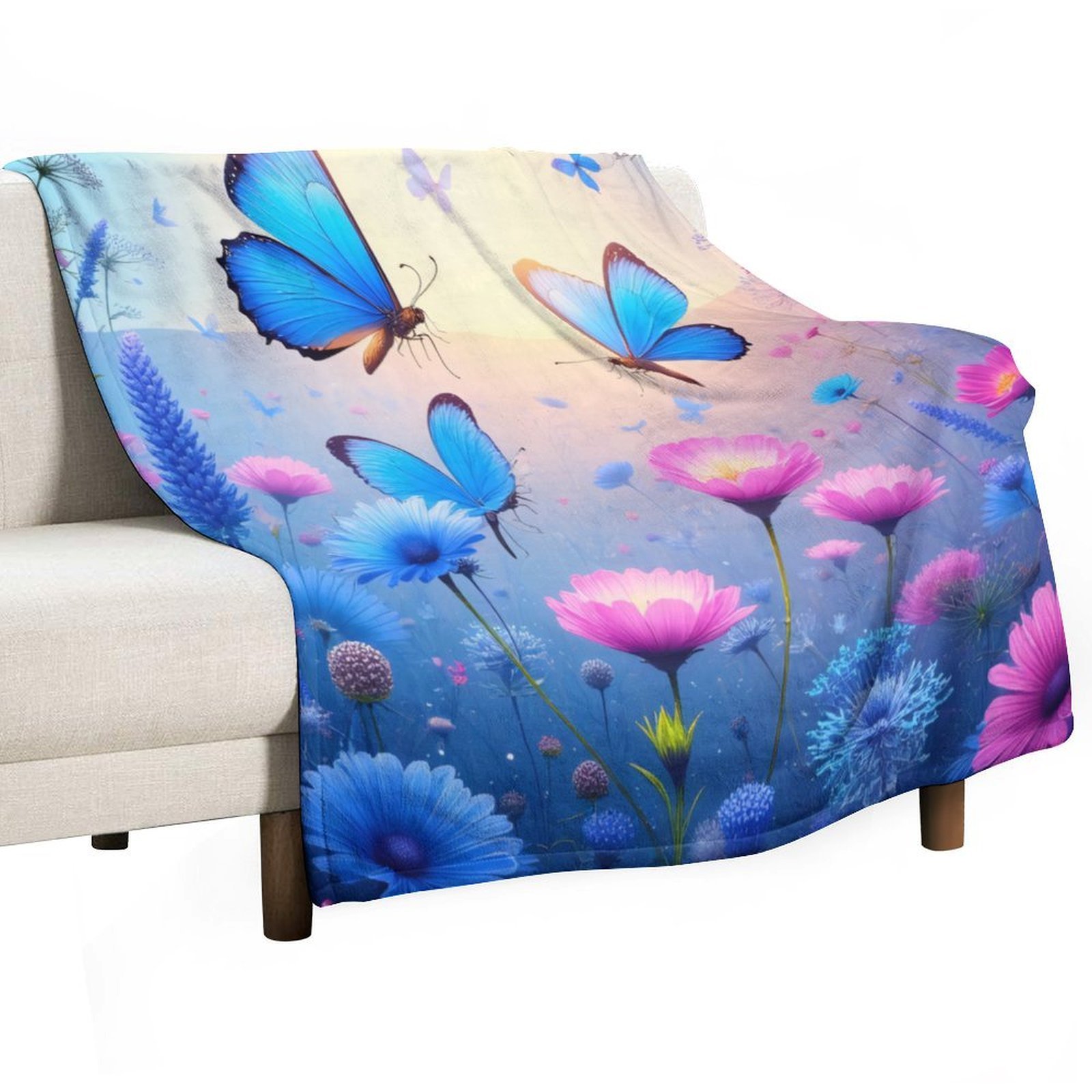 Butterflies in A Floral Meadow Blanket Soft Cozy Flannel Blanket for ...