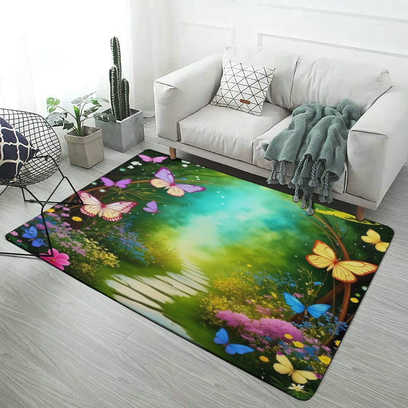 Butterflies in Enchanted Garden Area Rugs Soft Carpet Suitable for ...