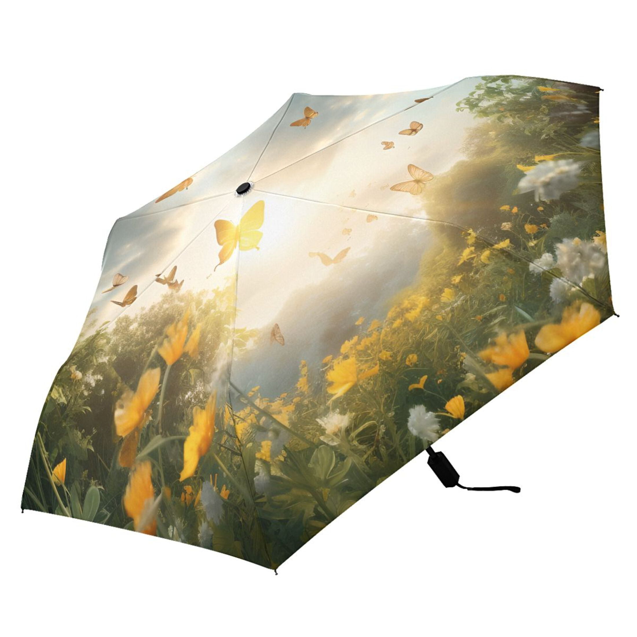 Butterflies in Forest Compact Folding Umbrella for Rain Windproof ...
