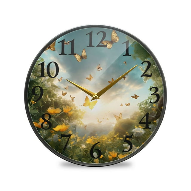 Butterflies in Forest Wall Clocks Battery Operated 9.5 Inch Round Clock ...