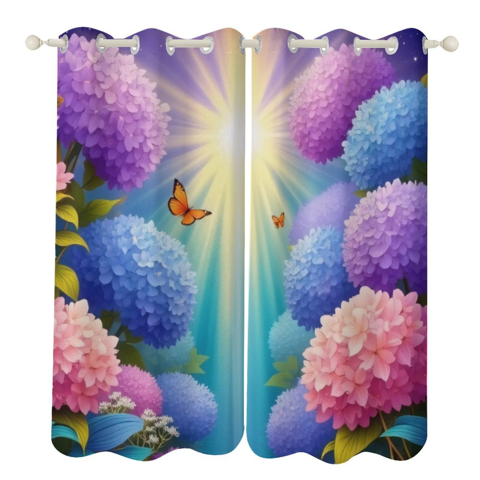 Butterflies in Hydrangea Garden 2 Panels Curtains for Bedroom Living ...