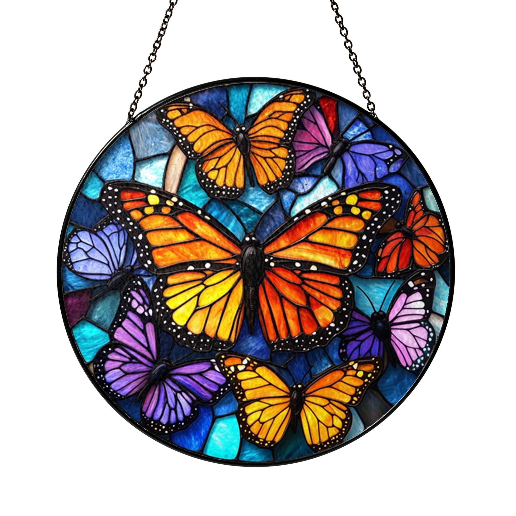 Butterflies in Open Sky Stained Glass Window Hanging, Nature Inspired ...