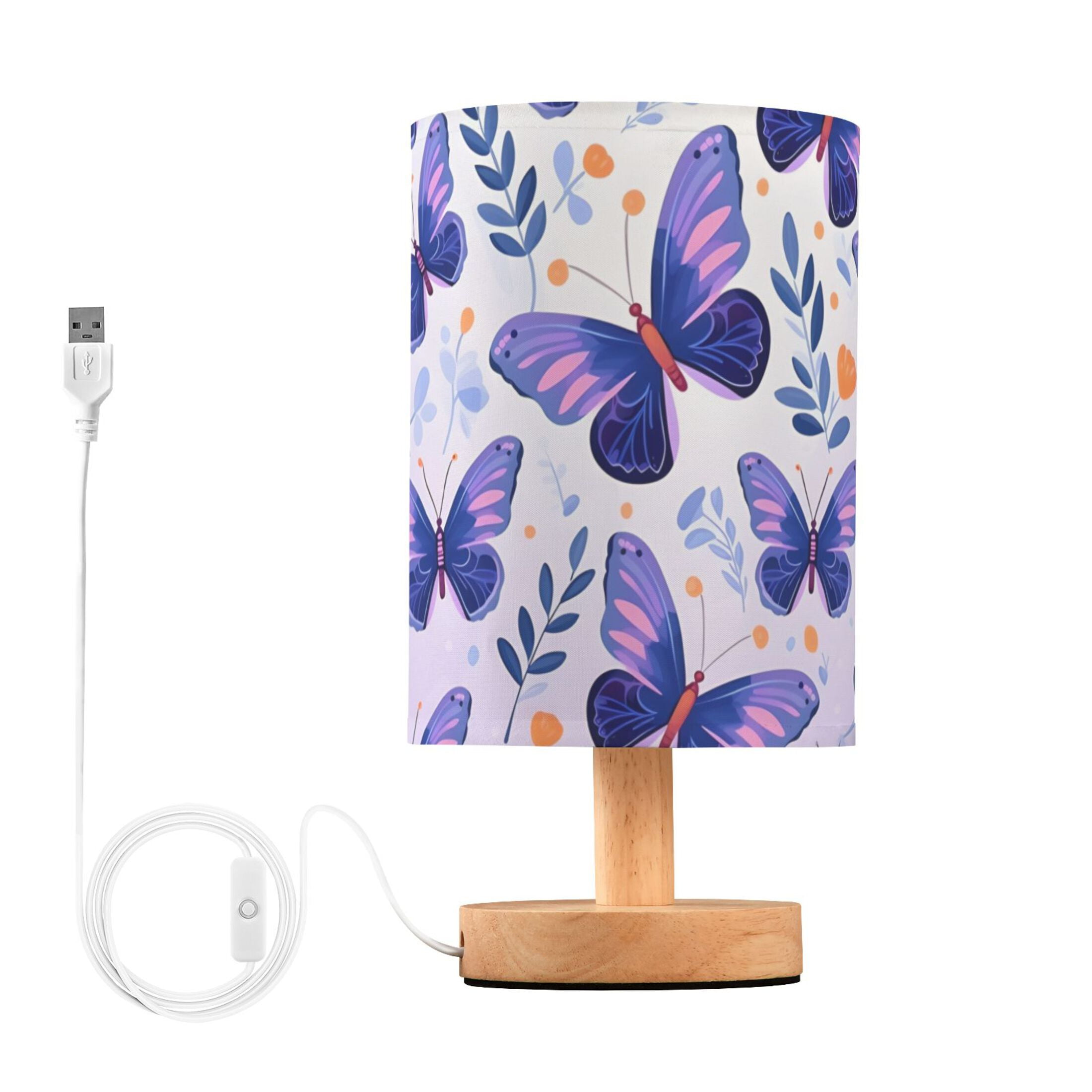 Butterflies in Purple Bedside Table Lamp LED Warm Lights with USB ...