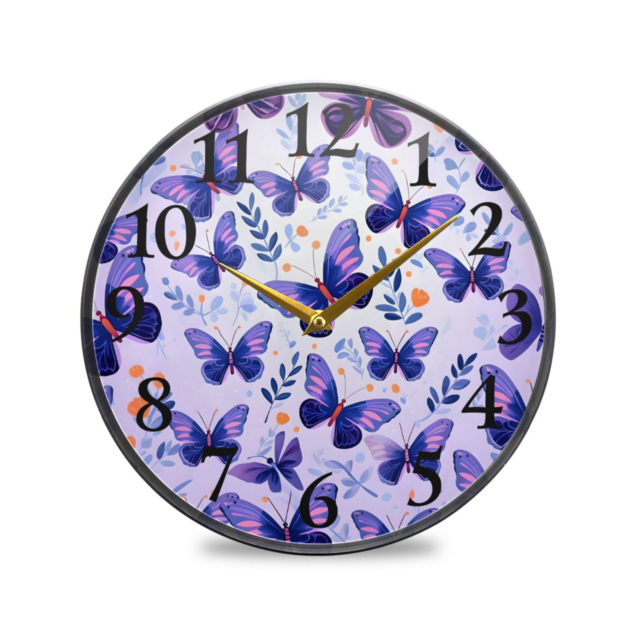 Butterflies in Purple Wall Clocks Battery Operated 9.5 Inch Round Clock ...