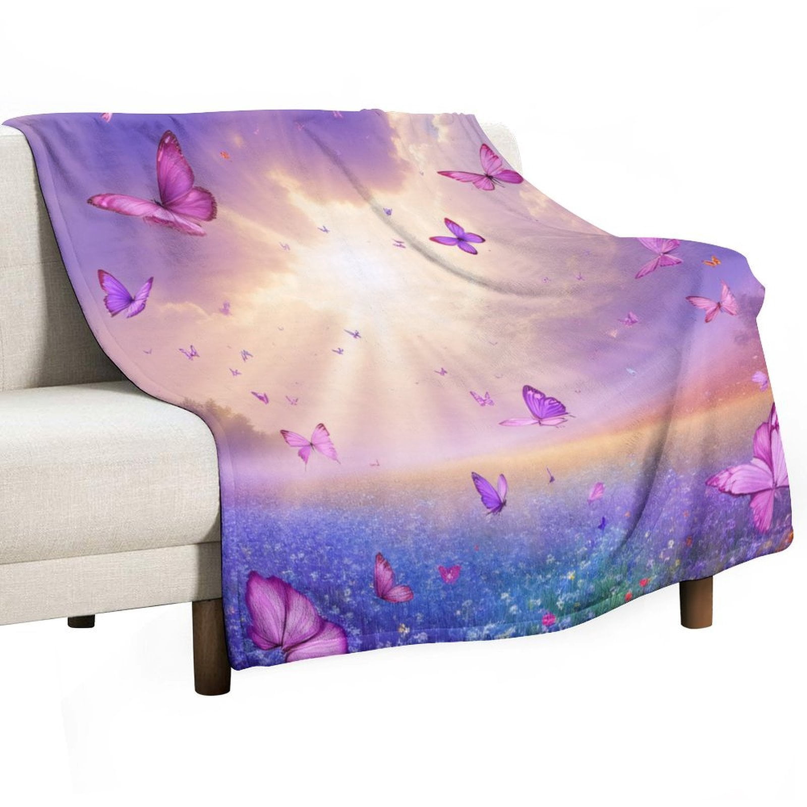 Butterflies in Sunset Meadow Blanket Soft Cozy Flannel Blanket for man ...