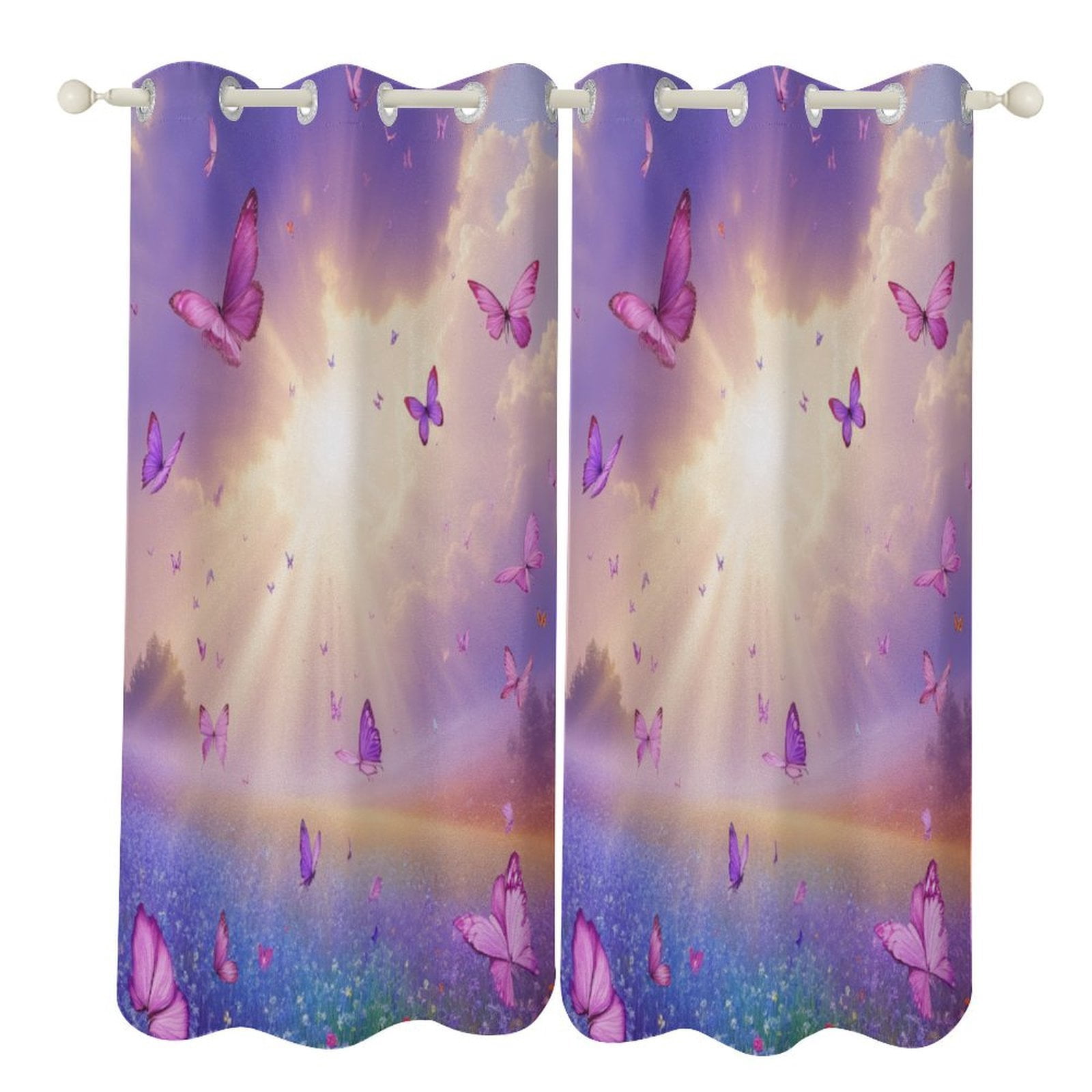 Butterflies in Sunset Meadow Window Blackout Curtain 3d Printed ...