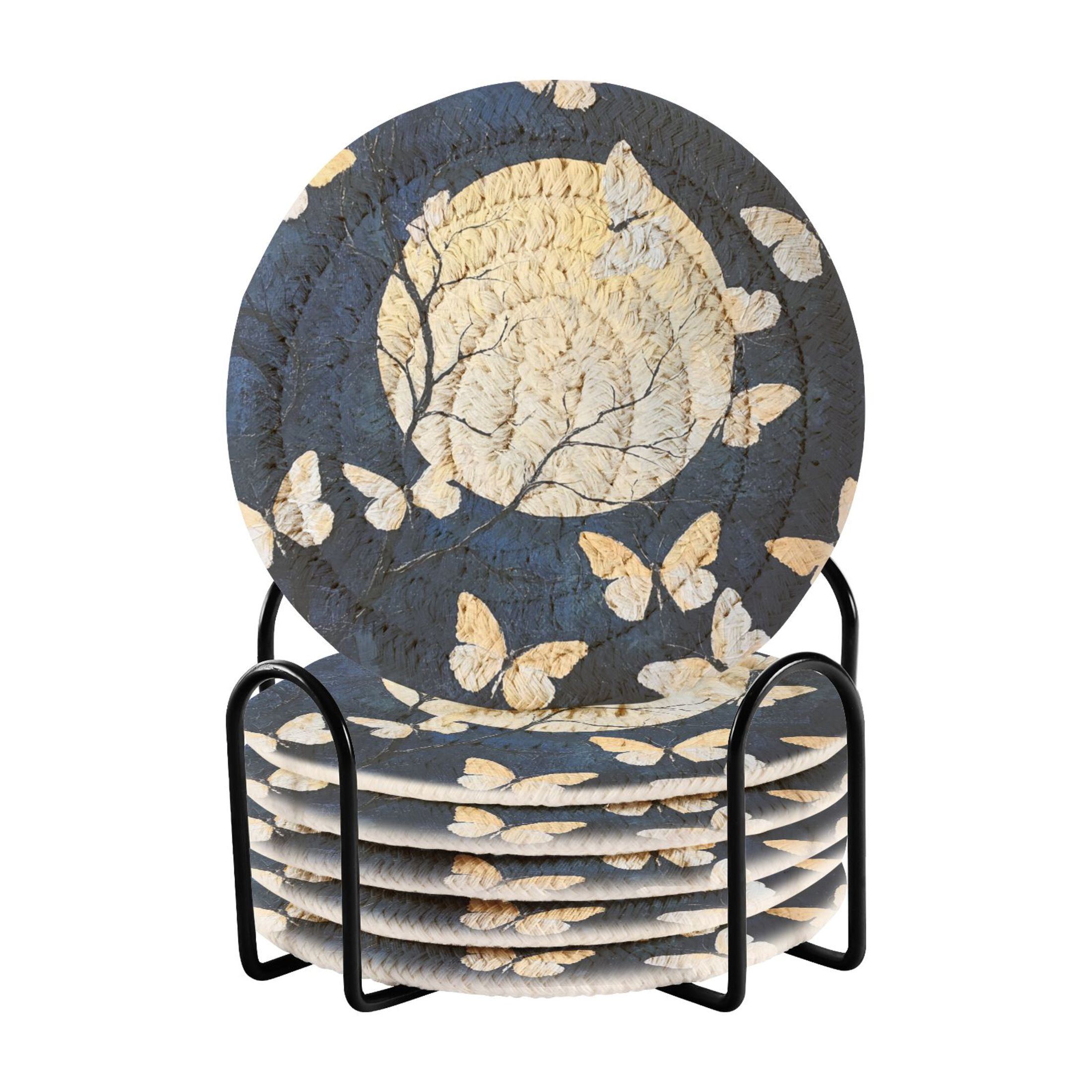 Butterflies in The Moonlight Drinking Coasters Cup Mat with Holder for ...