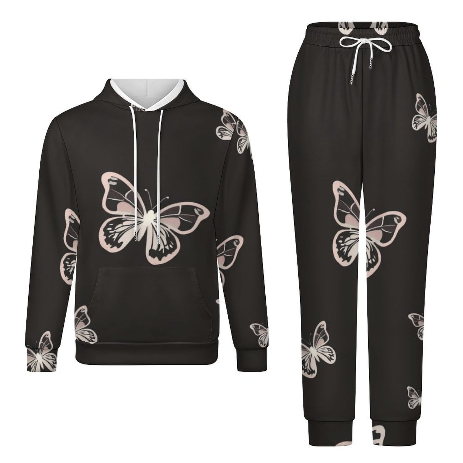 Butterflies on Black Background. Hoodie And Pants Set Tracksuit Men ...