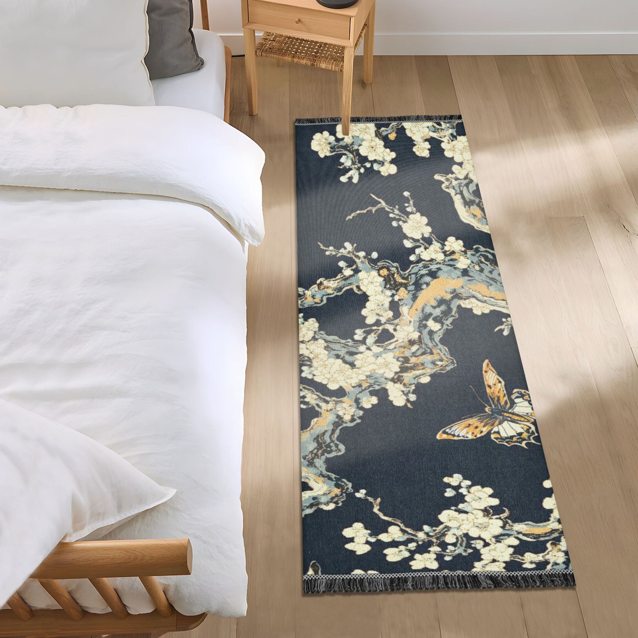 Butterflies on Flower Branch Bedroom Runner Rug 2'x 6' Non Slip Carpet ...