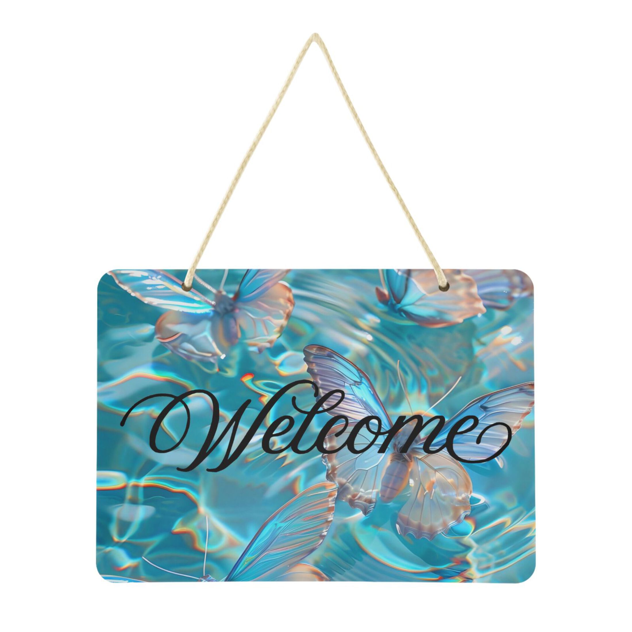 Butterflies on Water Welcome Sign Front Door PVC 14x10 inch Hanger ...