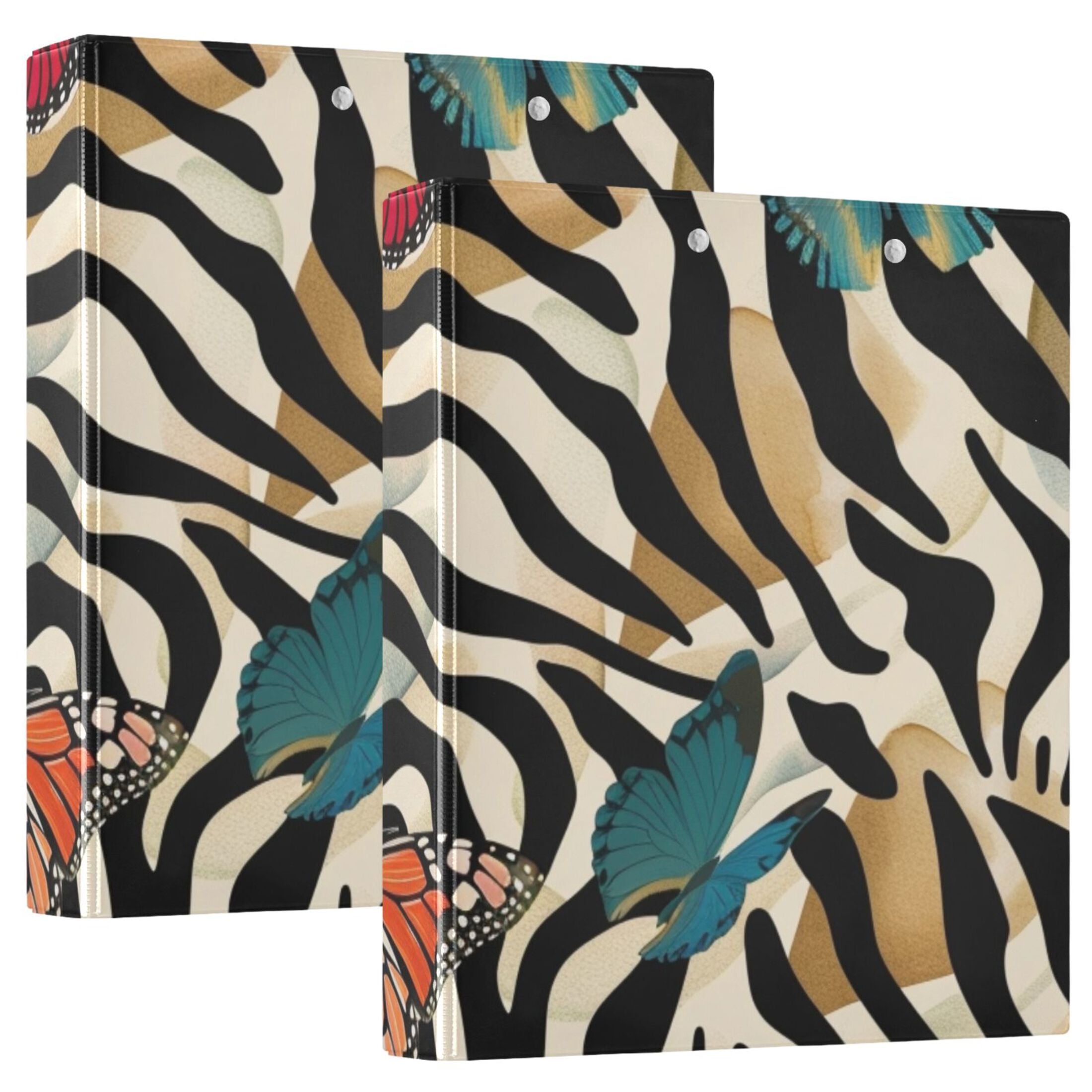 Butterflies on Zebra Stripes Hardcover 3 Ring Binder 1.5 inch Round ...