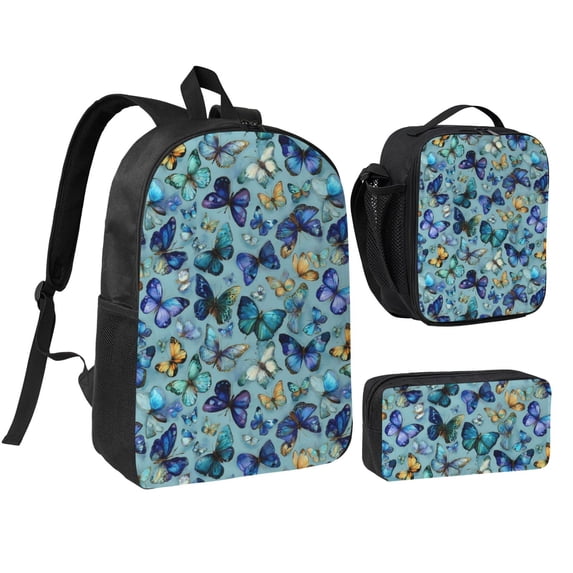 Butterflies patterned background Backpack Set,3PCS Backpack Set with ...