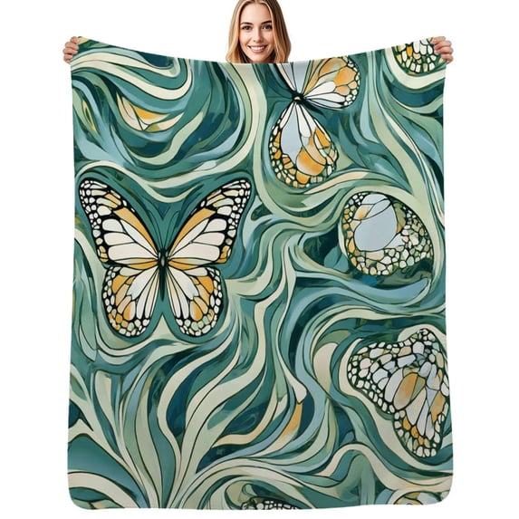 Butterflies swirl teal abstract art Flannel Blankets Soft Warm Throw ...
