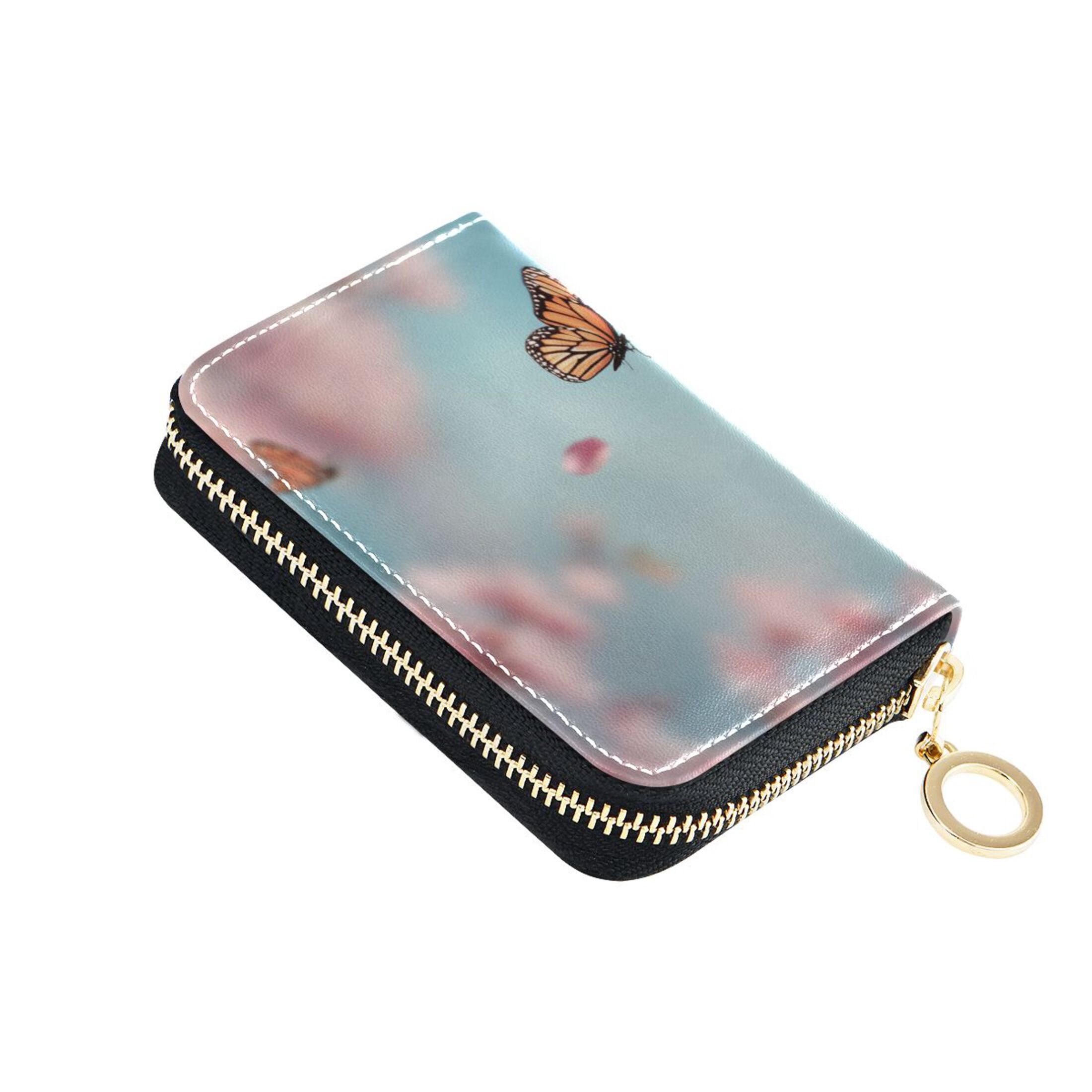 Butterflies with Cherry Blossom Realistic Women's Credit Card Holder PU ...