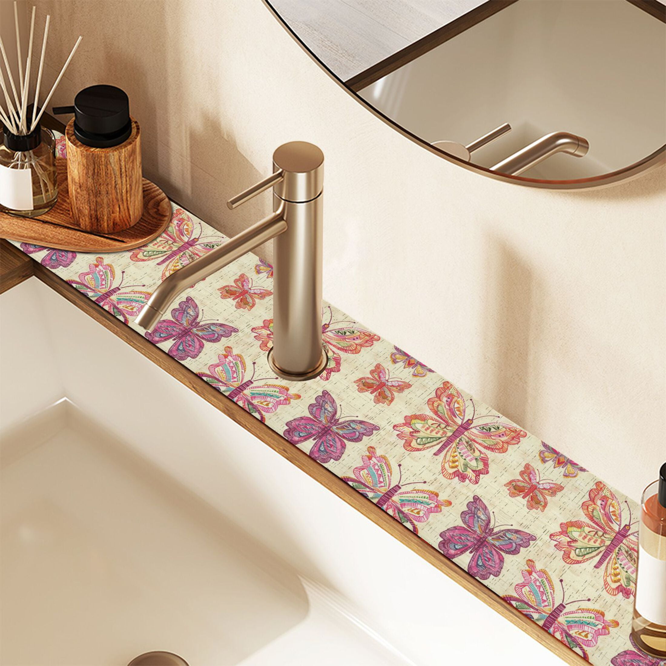 Butterflies with Colorful Wings Faucet Mat for Kitchen Sink 30'' Sink ...