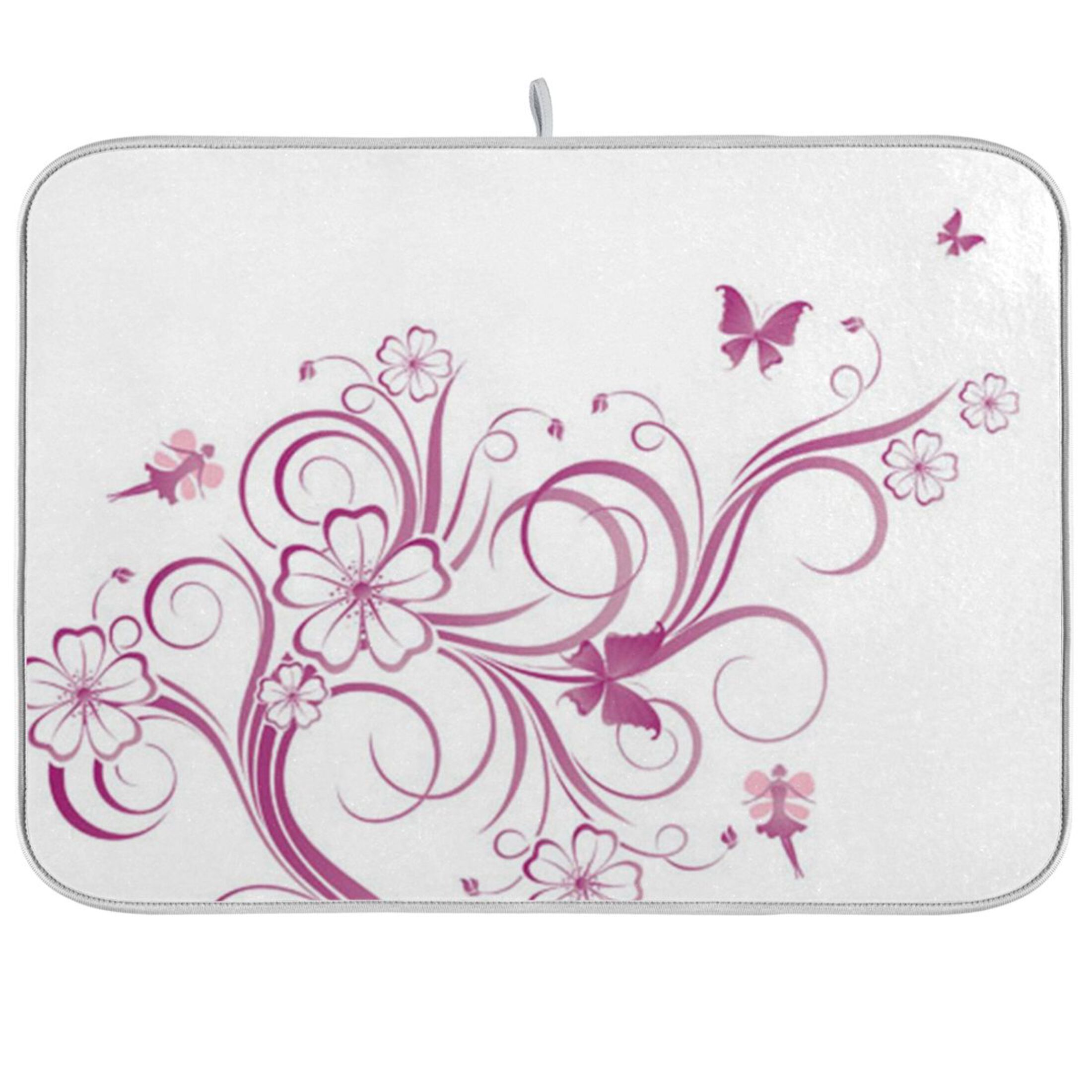 Butterflies with Floral Flowers Dish Drying Mat Microfiber Kitchen Mats ...