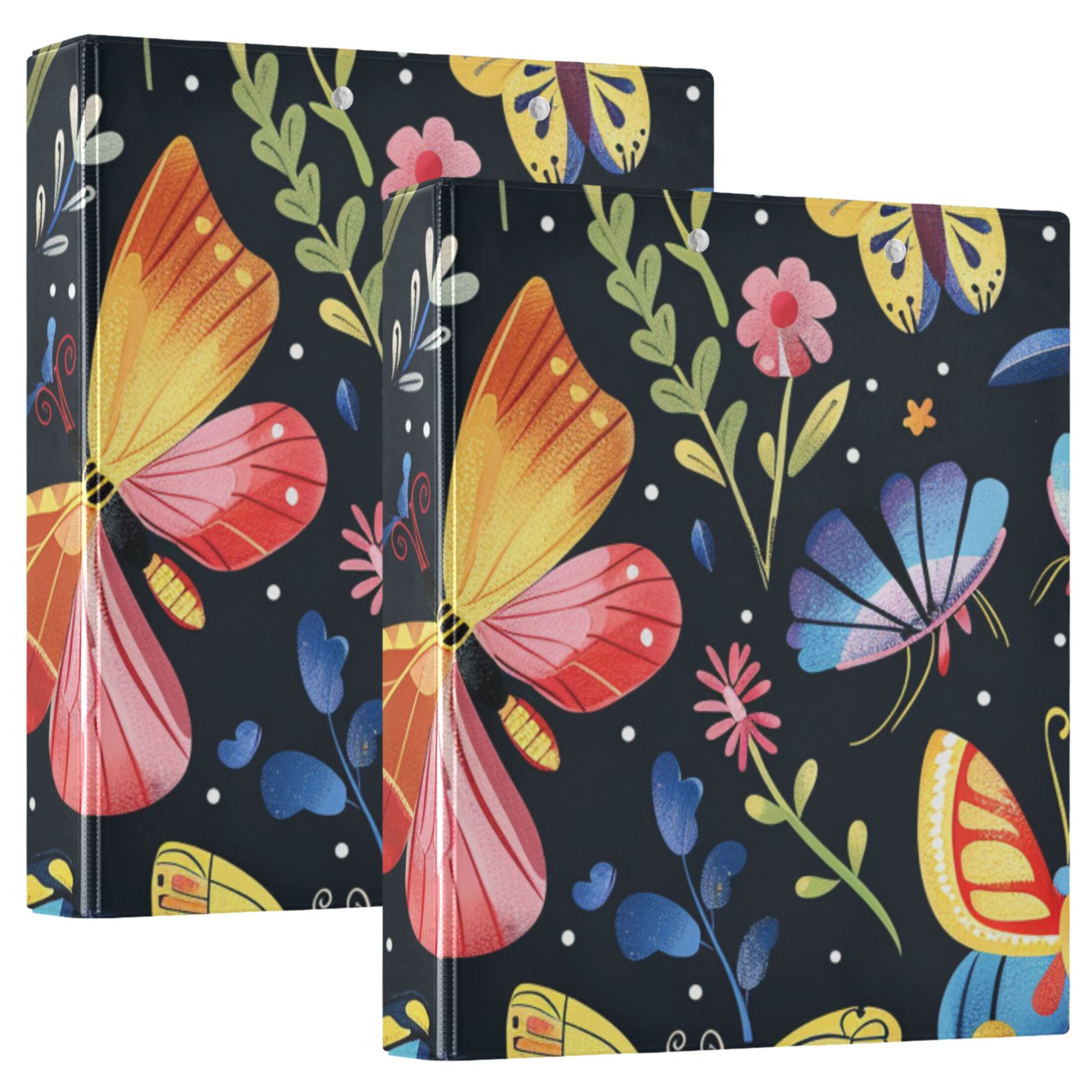 Butterflies with Florals Round Ring Binder 3 Rings 1.5" Capacity File ...