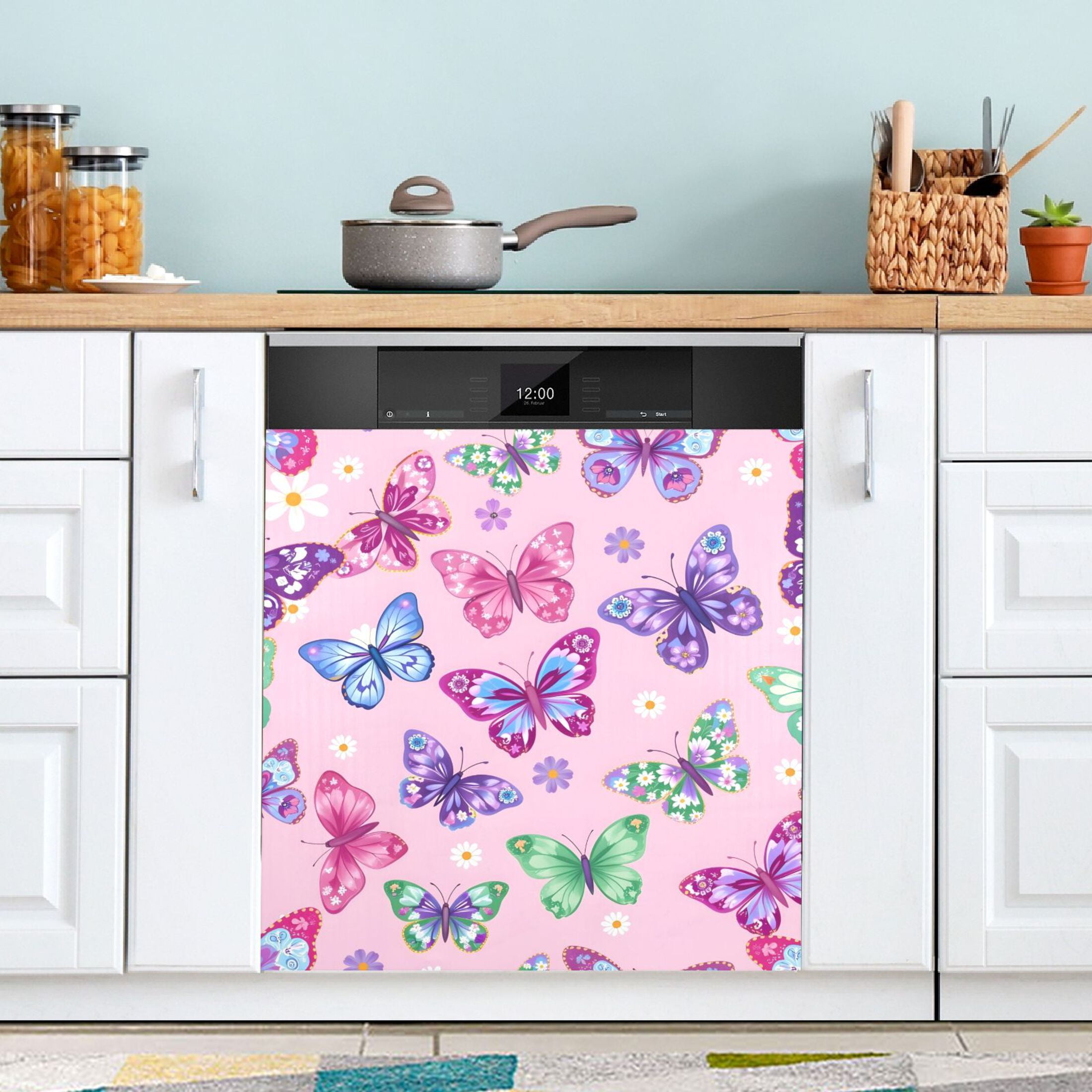 Butterflies with Flower Patterns Dishwasher Magnet Refrigerator ...