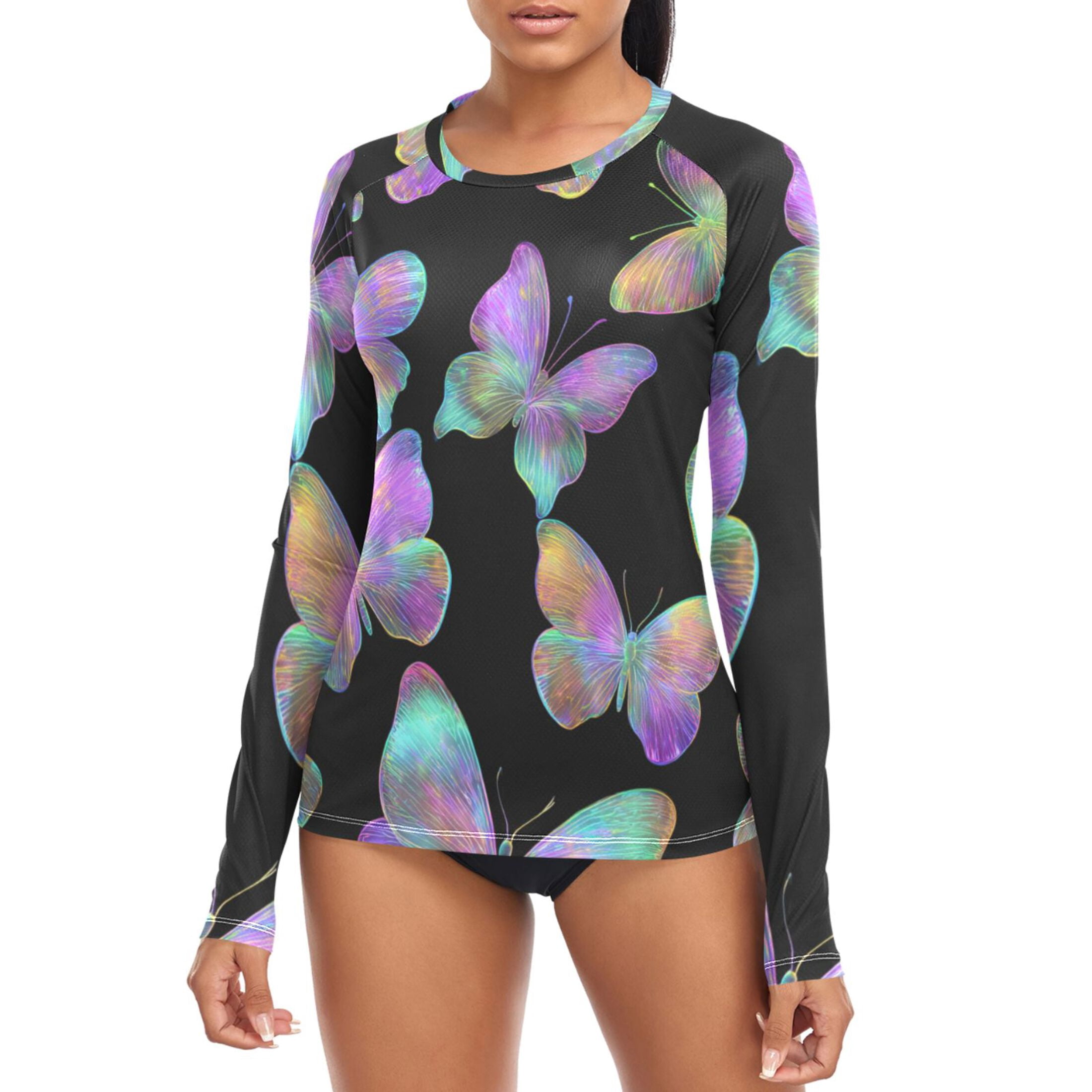 Butterflies with Gorgeous Color Women's Rash Guard Shirts UPF 50+ Sun ...