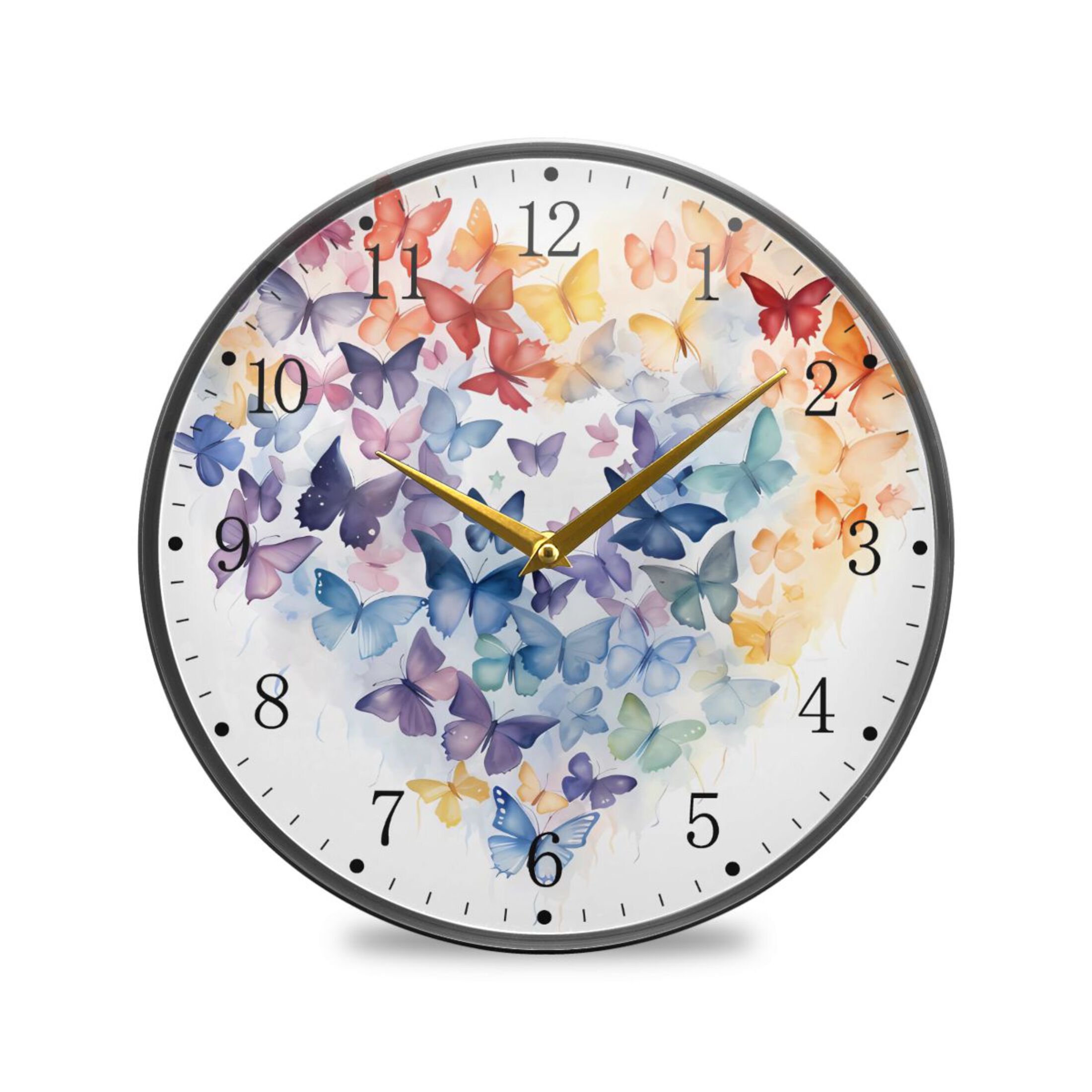 Butterflies with Heart Acrylic Wall Clocks Quiet Round Clock Battery Operated Non-Ticking Clock ...