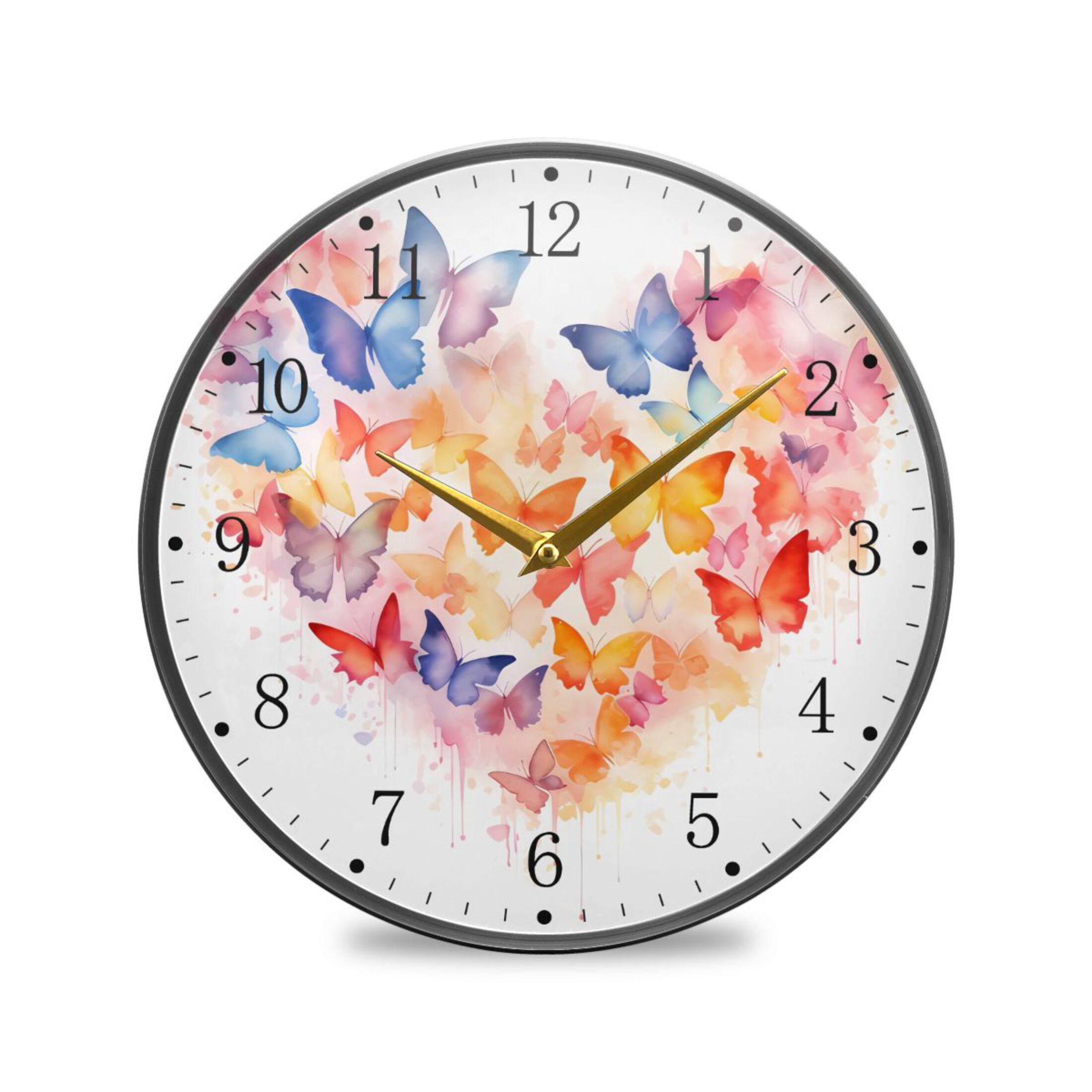 Butterflies with Heart Acrylic Wall Clocks Quiet Round Clock Battery ...