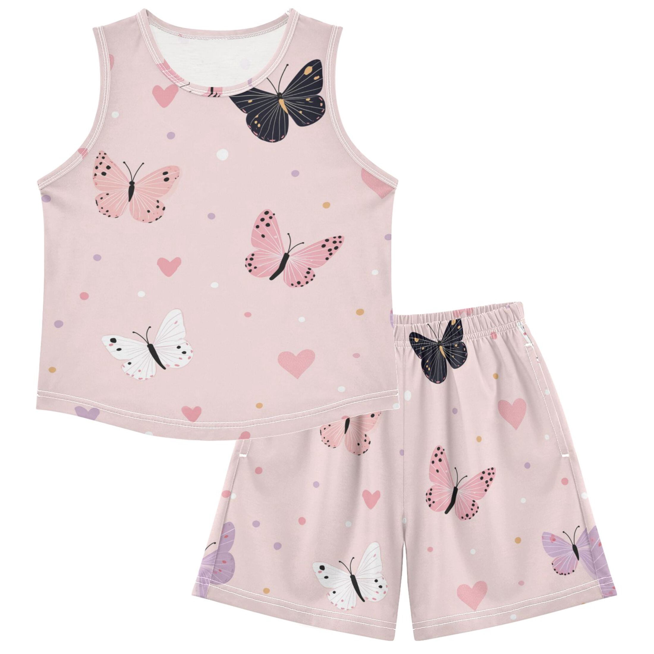 Butterflies with Hearts Valentine Pajamas Set Sleeveless Sleepwear Tank ...