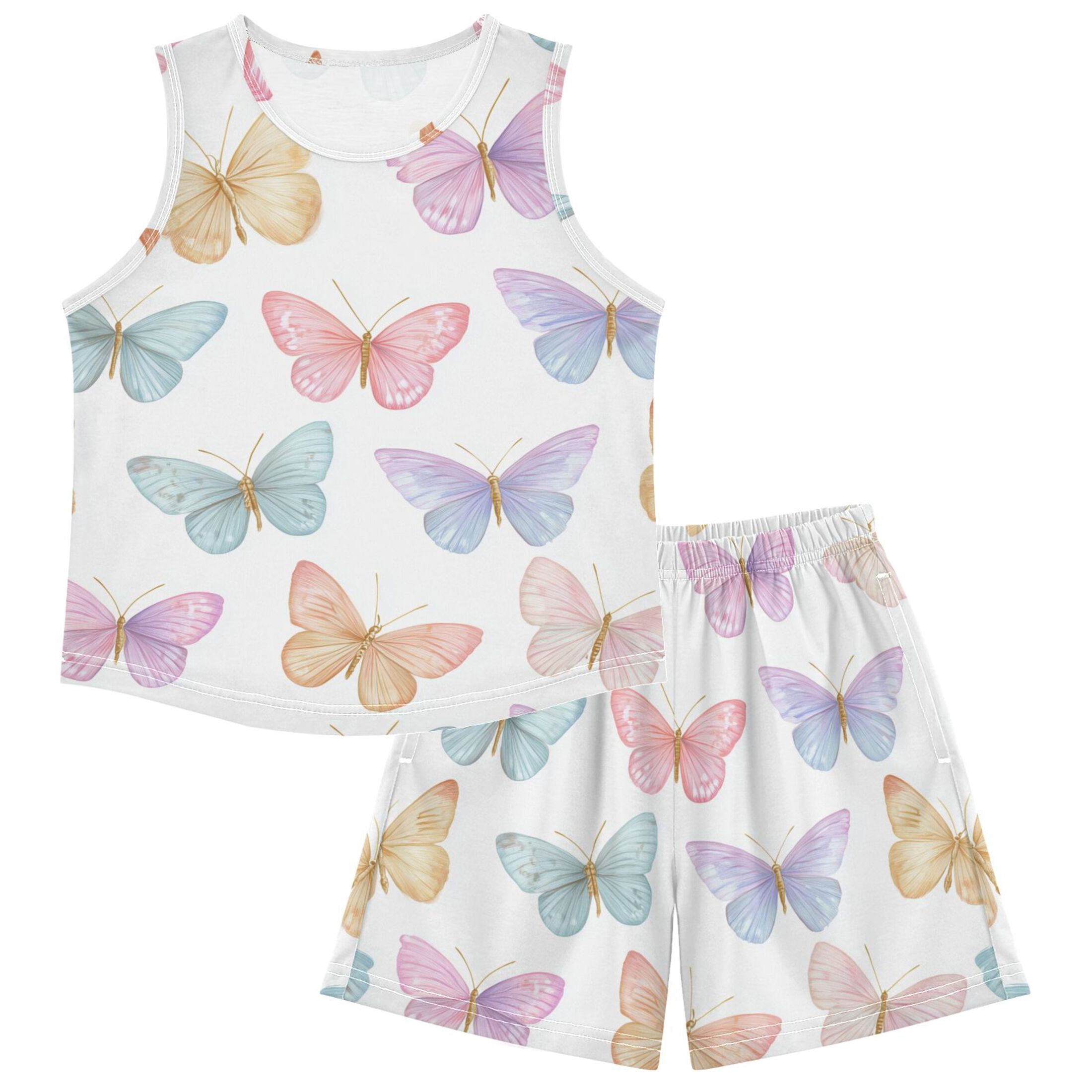 Butterflies with Mixture Color Pajamas Set Sleeveless Sleepwear Tank ...