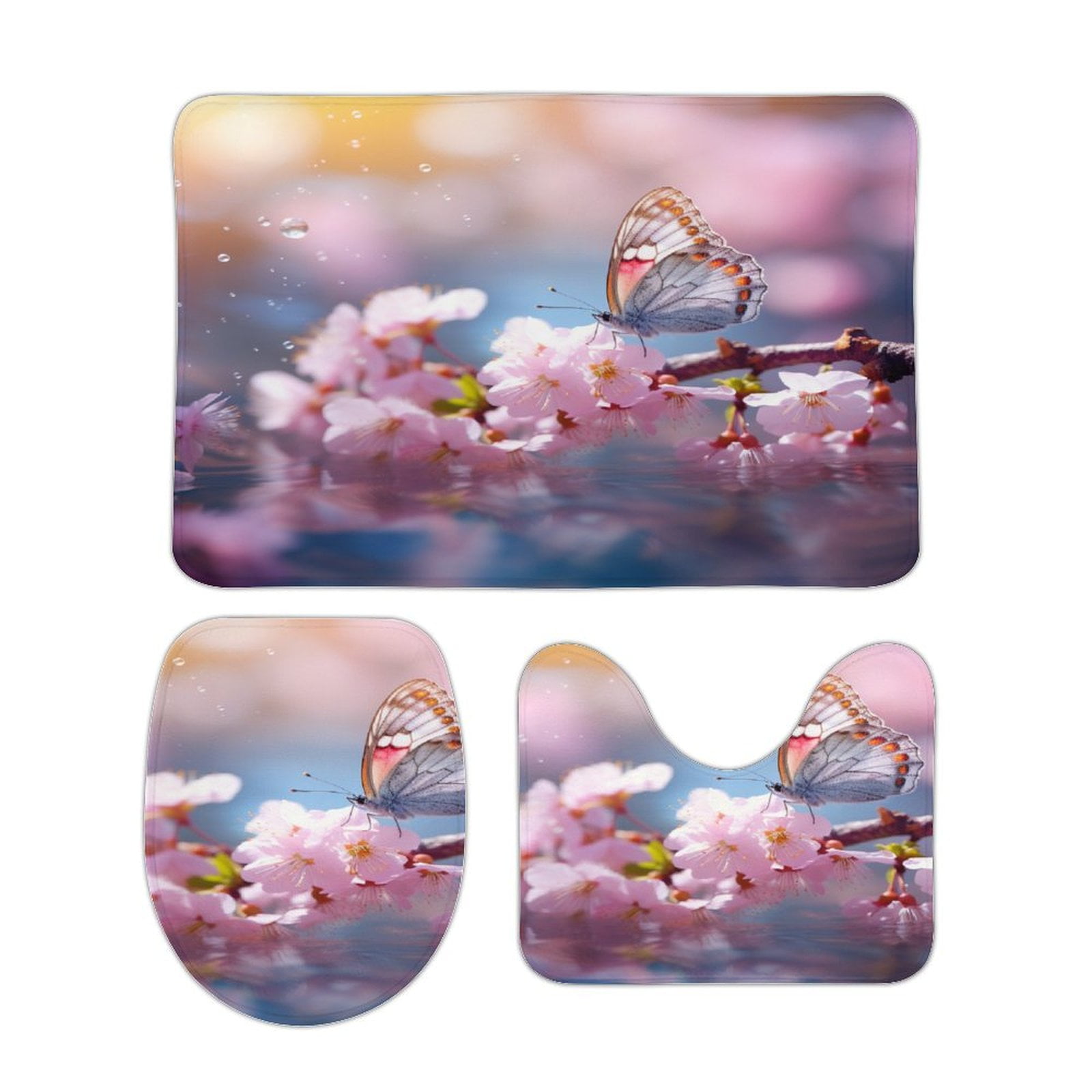 Butterfly (115) Bathroom Rugs Set 3 Piece with Non-Slip Bath Rugs ...