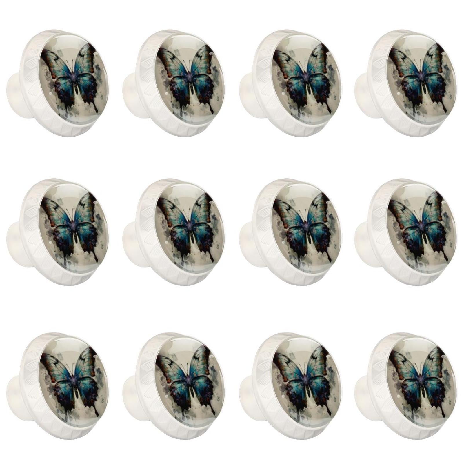 Butterfly 12 Pcs White Round Drawer Pulls with Screws,ABS and Glass ...