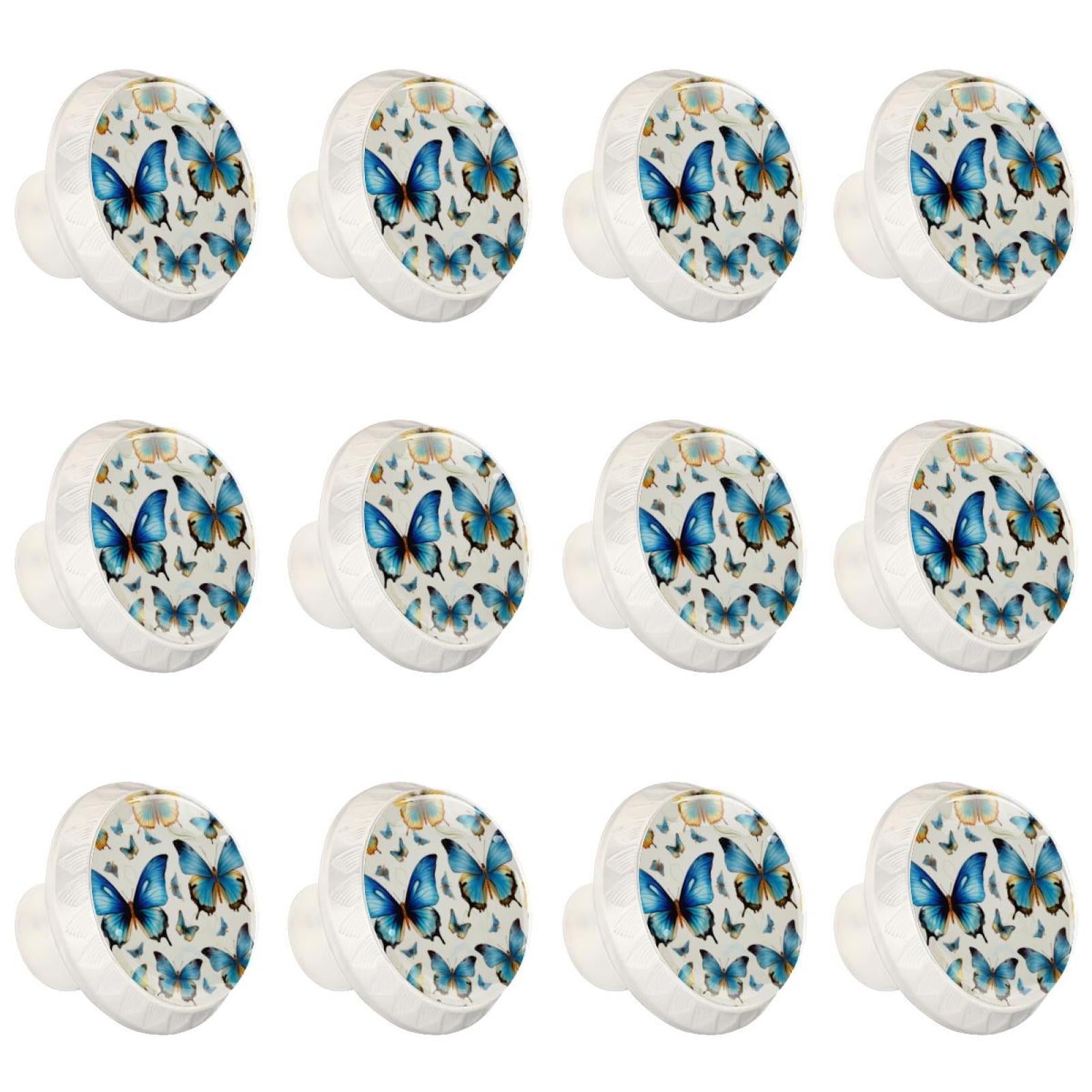 Butterfly 12 Pcs White Round Drawer Pulls with Screws,ABS and Glass Cabinet Handles for Kitchen ...