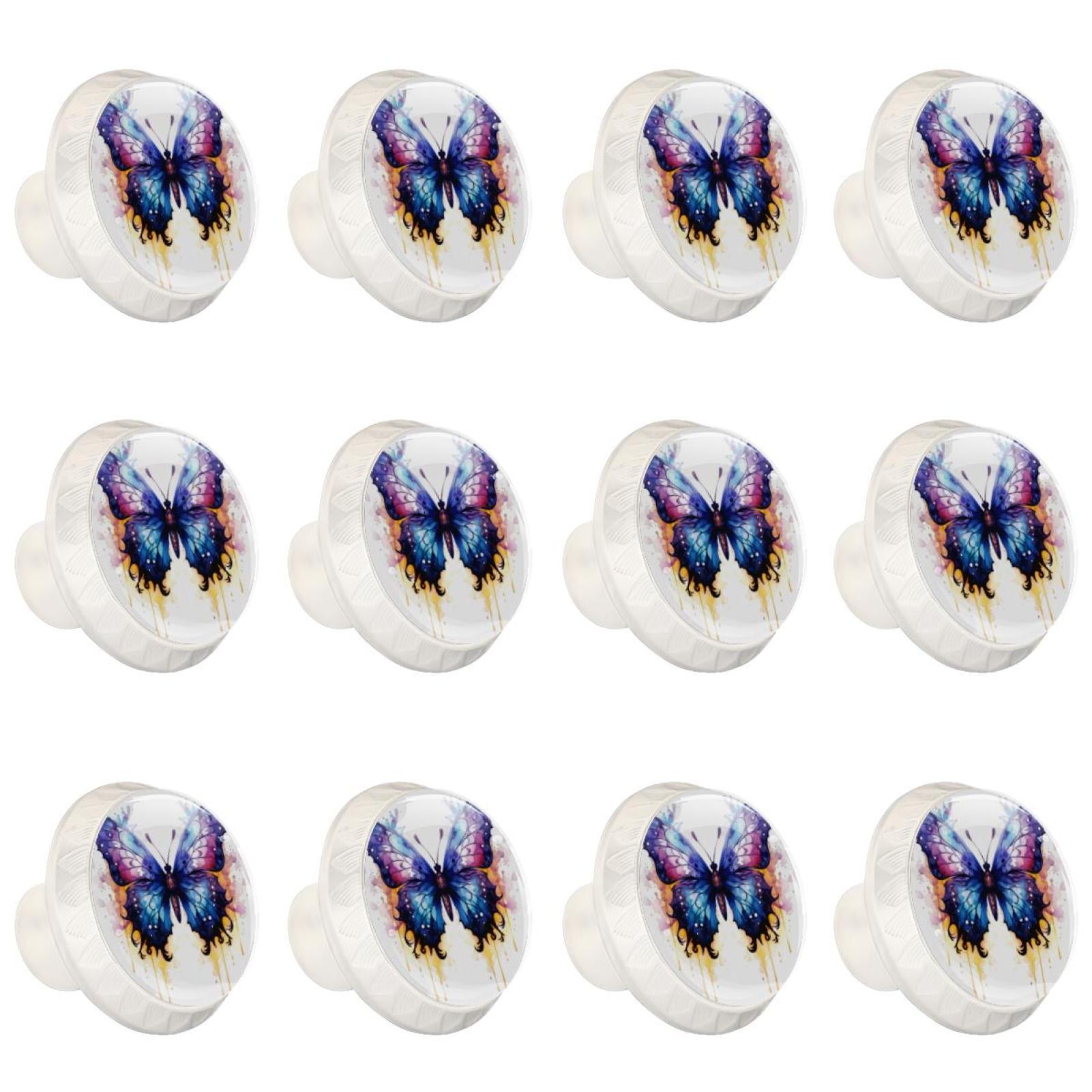Butterfly 12 Pcs White Round Drawer Pulls with Screws,ABS and Glass ...