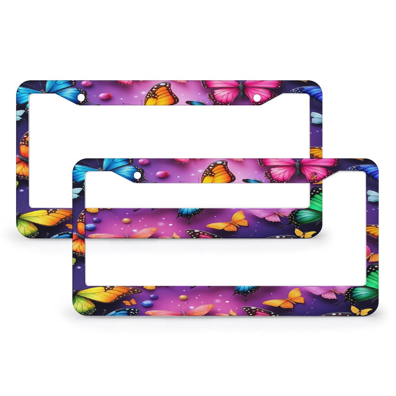 Butterfly 2 Pack License Plate Frame - Car Plate Holder Cover Metal Tag ...