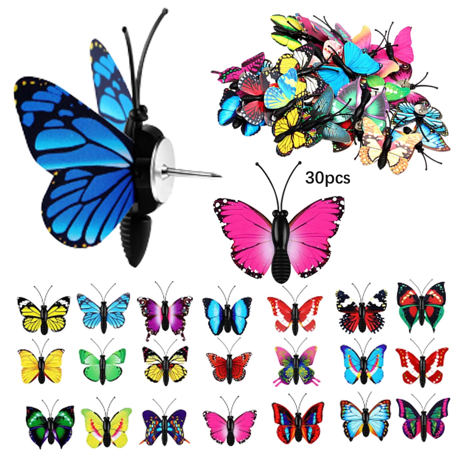 Butterfly 30 Pack Thumb Tacks Decorative Push Pins Butterfly Push Pins ...