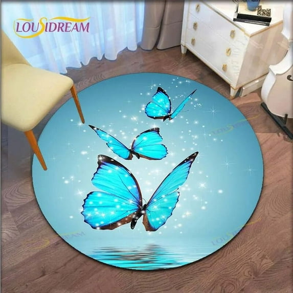 Butterfly 3D Printed Round Carpet Anti-slip Area Floor Mat Carpet ...