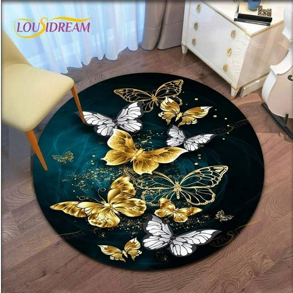 Butterfly 3D Printed Round Carpet Anti-slip Area Floor Mat Carpet ...
