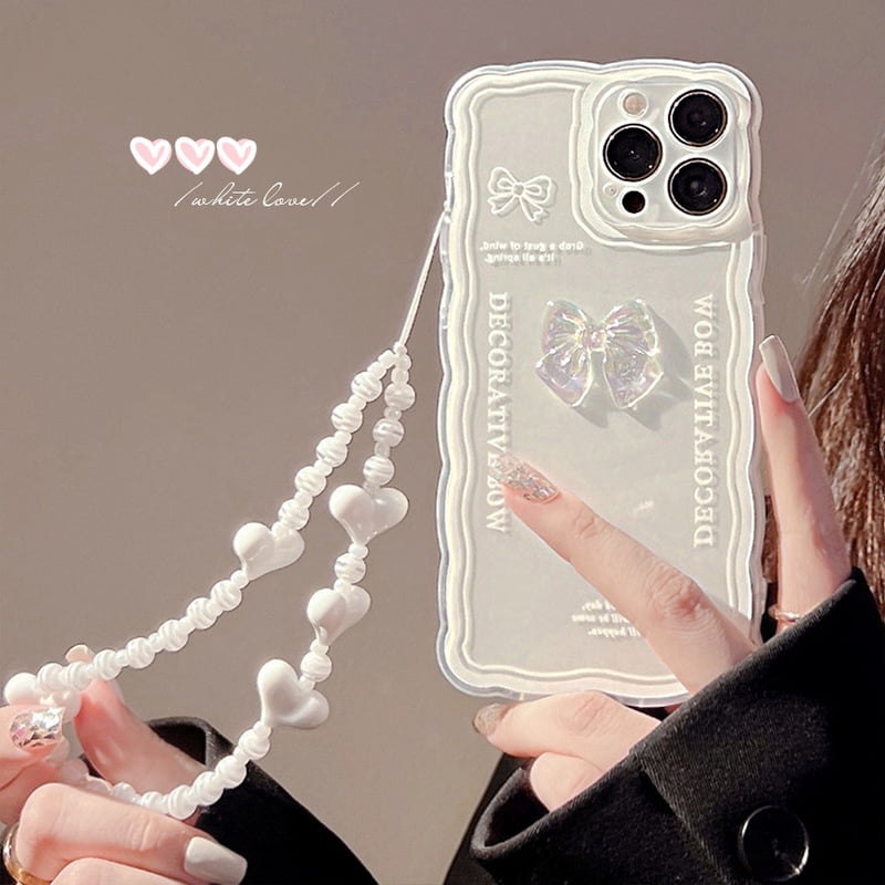 Butterfly 3D bow white wavy love bracelet phone case for iPhone 12 mini ...