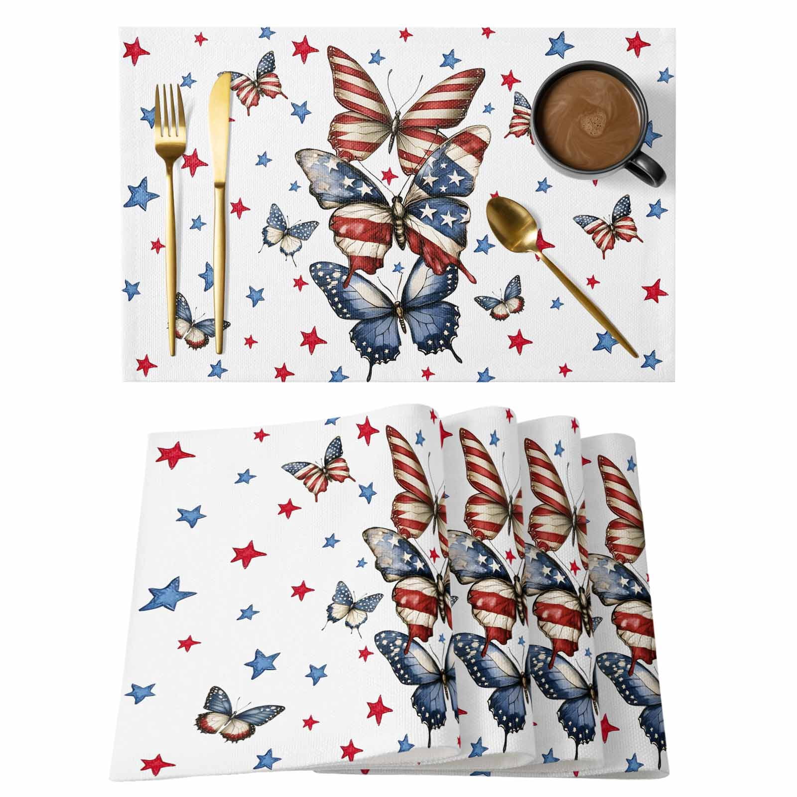 Butterfly 4th of July Placemats Set of 12 Independence Day Blue Red ...
