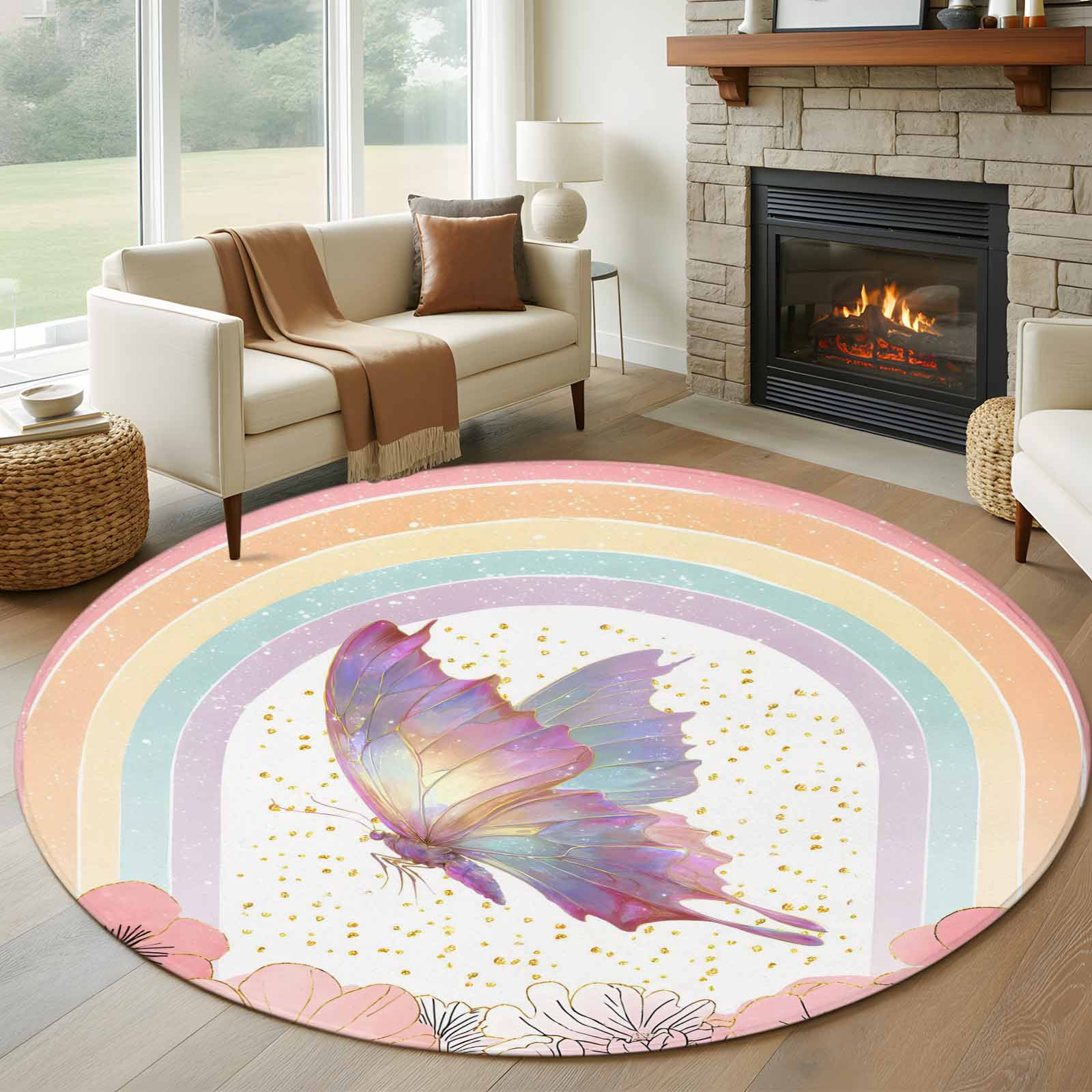 Butterfly 5' Round Rug for Dining Table for 4 People Under Table ...
