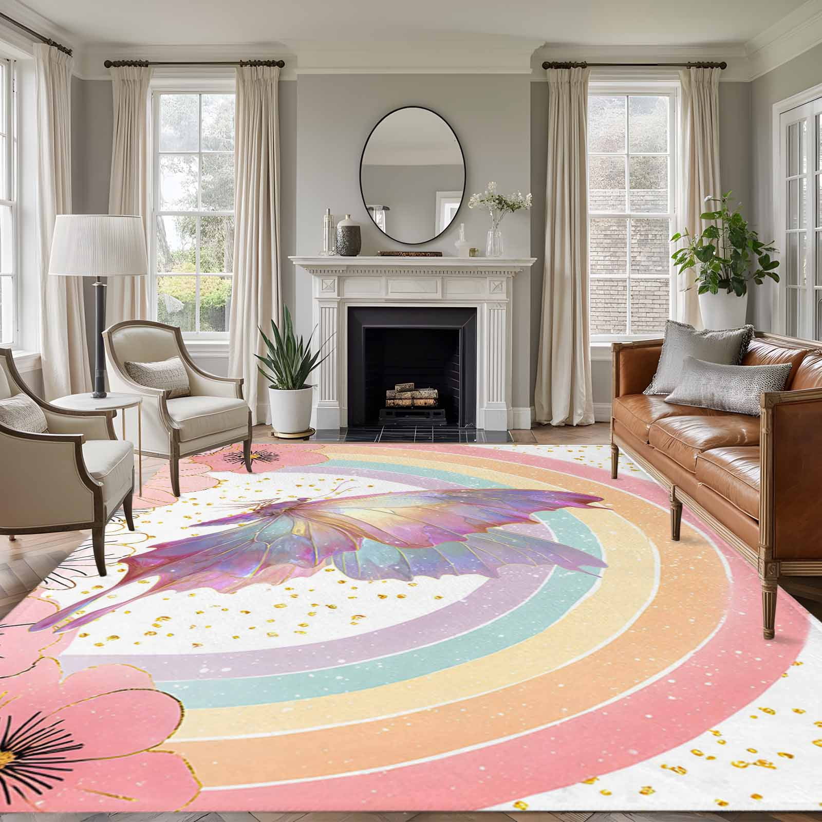 Butterfly 6'x9' Rug for Dining Room Table and Chair Setup, Spring Pink ...