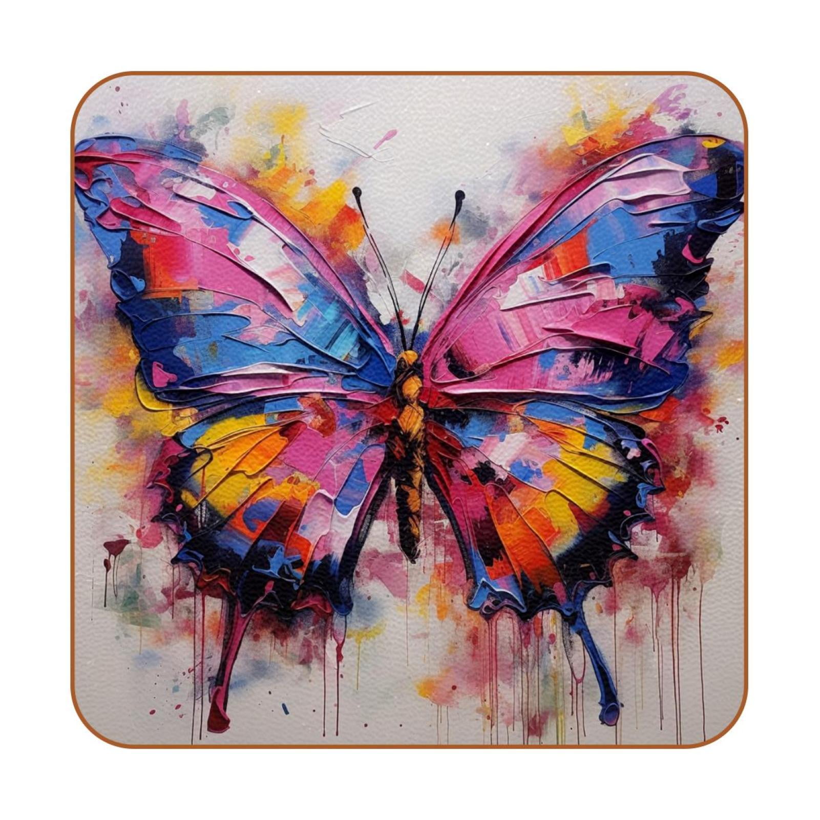 Butterfly 6PCS Square Car Coasters, Microfiber Leather Cup Holders Mats ...