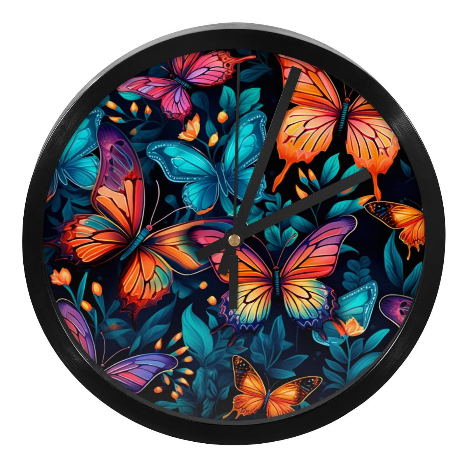 Butterfly 9.8 Inch Round Digital Wall Clock - Silent Non-Ticking ...