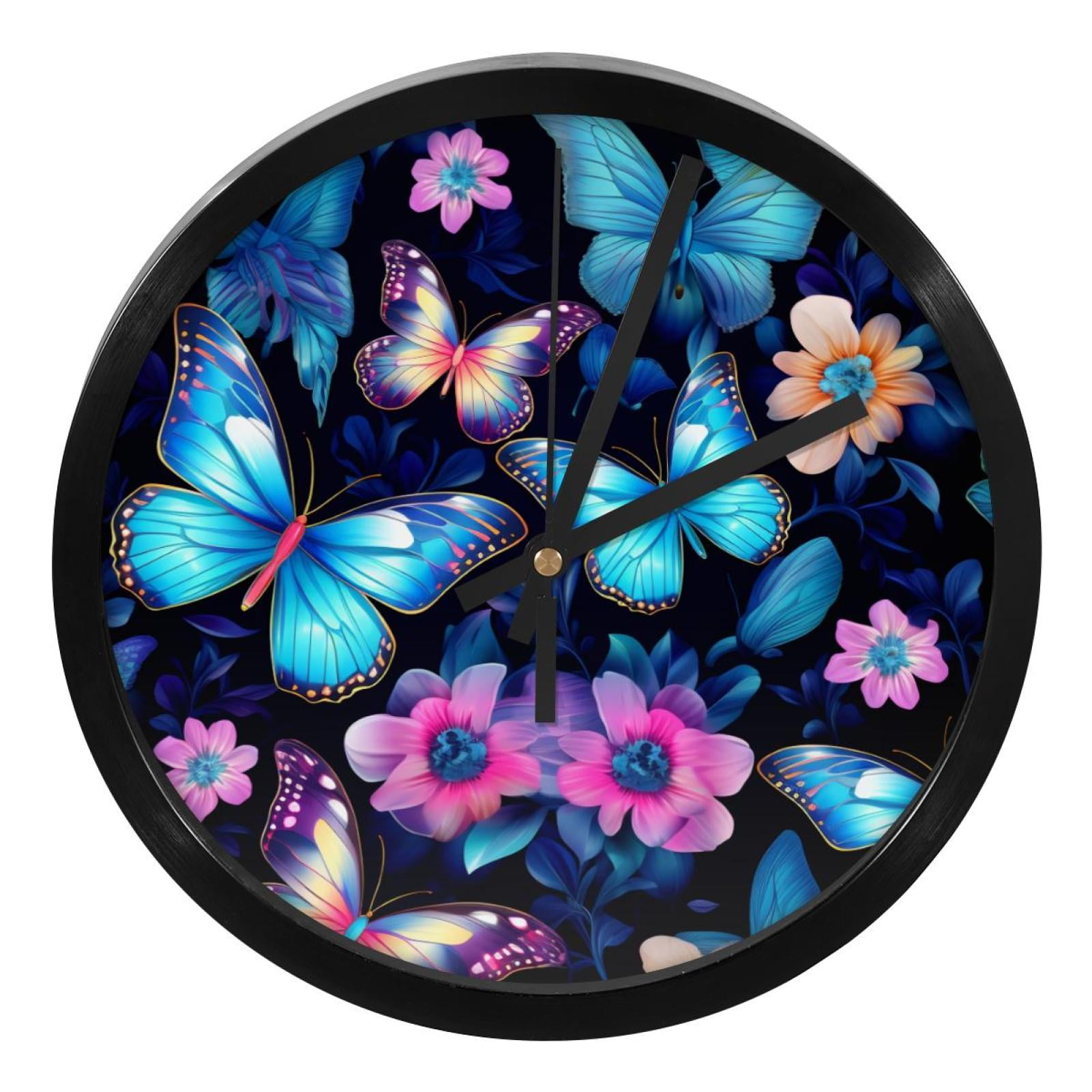 Butterfly 9.8-Inch Round Wall Clock, Silent Non-Ticking Digital Clock ...