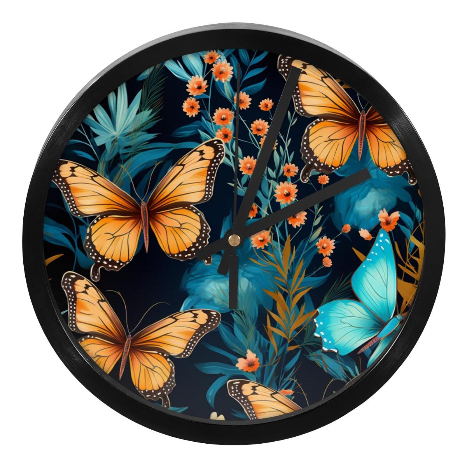 Butterfly 9.8-Inch Round Wall Clock, Silent Non-Ticking Digital Clock ...