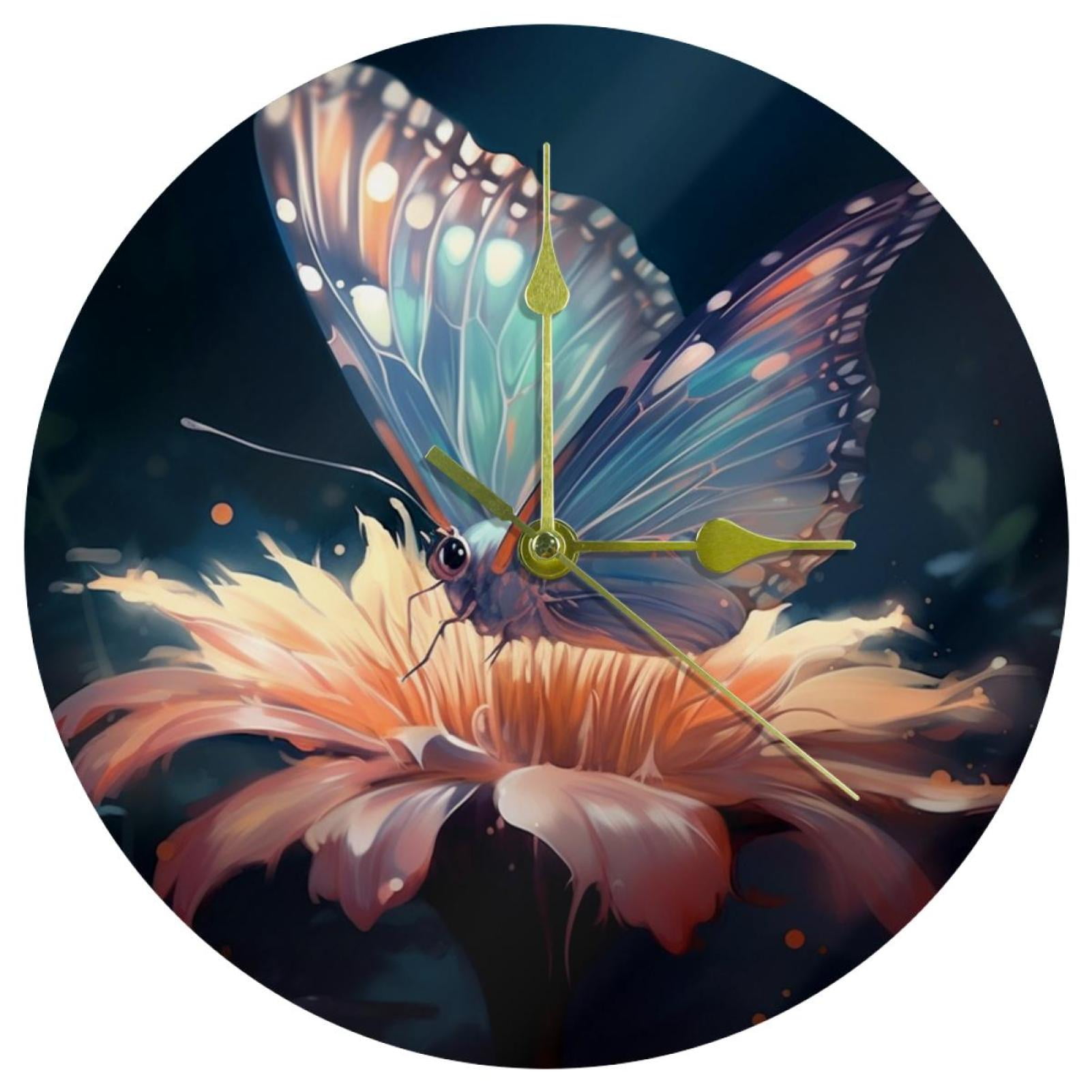 Butterfly 9.8 Inches Round Acrylic Wall Clocks, Silent Non-Ticking ...