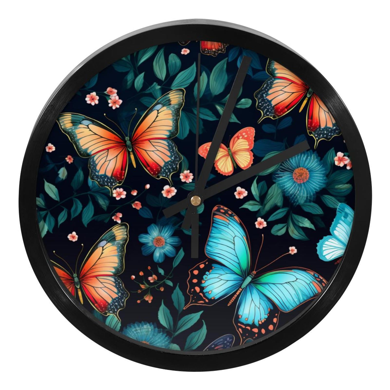 Butterfly 9.8 Inches Wall Clock, Silent Non-Ticking Round Digital Clock ...