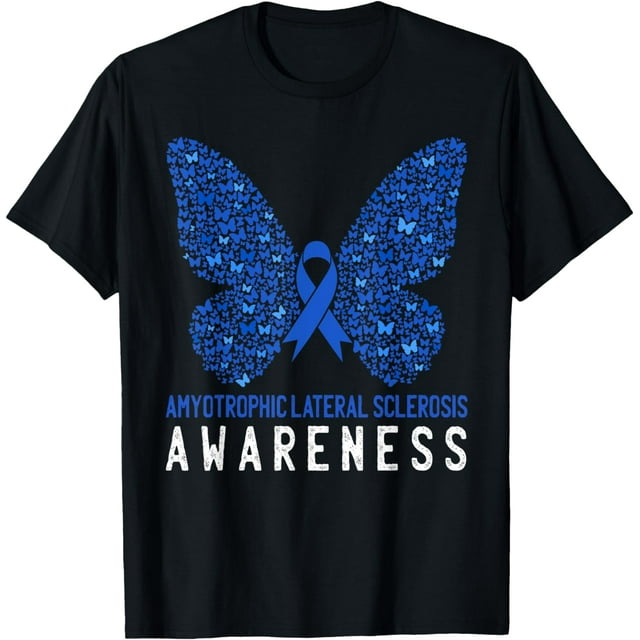 Butterfly ALS Awareness Month Blue Ribbon Support Squad T-Shirt ...