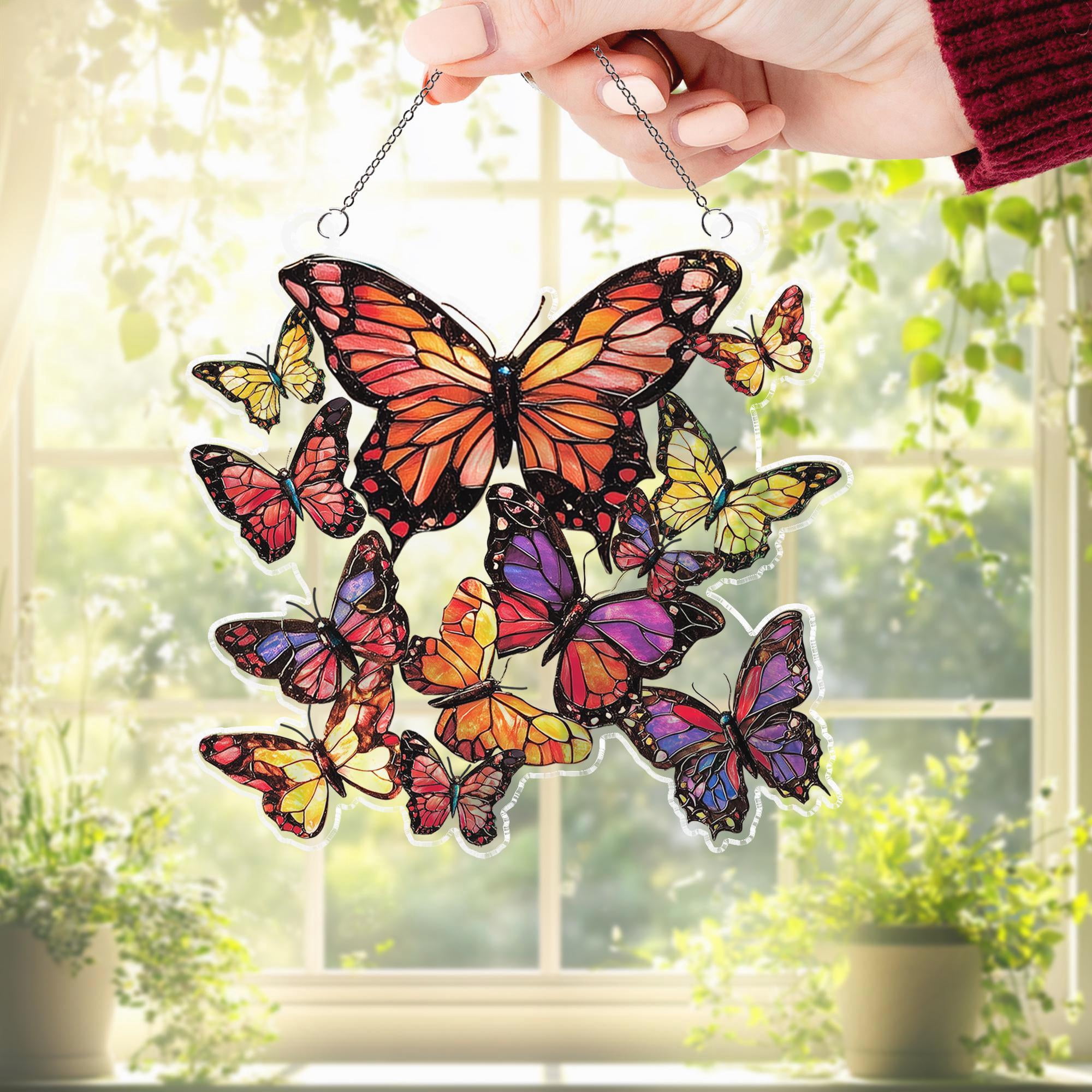Butterfly Acrylic Suncatcher: Colorful Faux Stained Glass Window ...