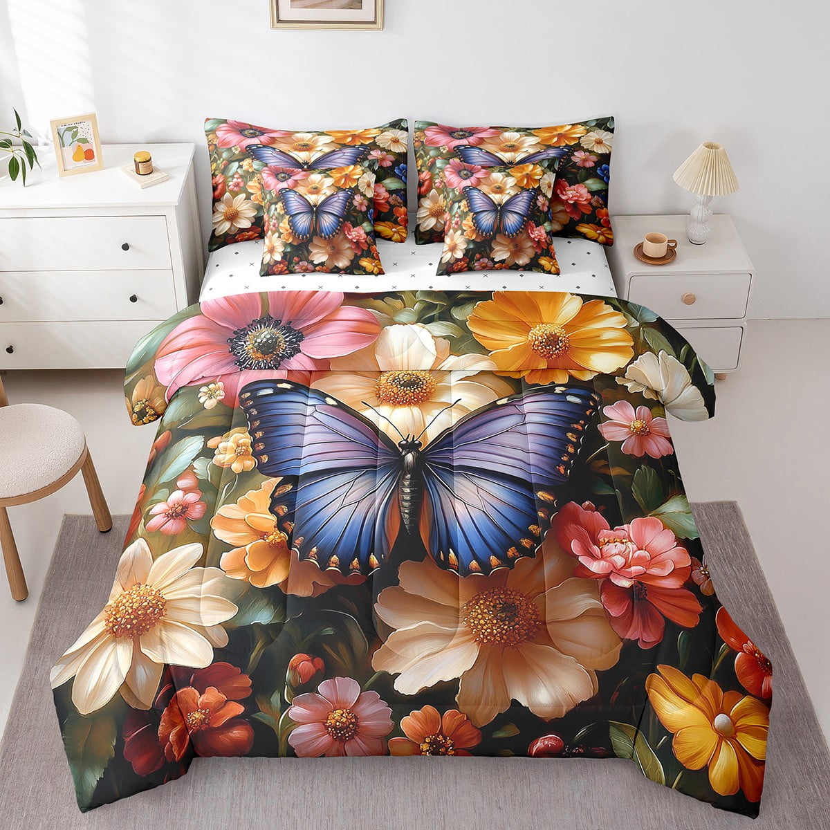 Butterfly Aesthetic 7 Pieces Bedding Set King,Dreamy Spring Garden ...