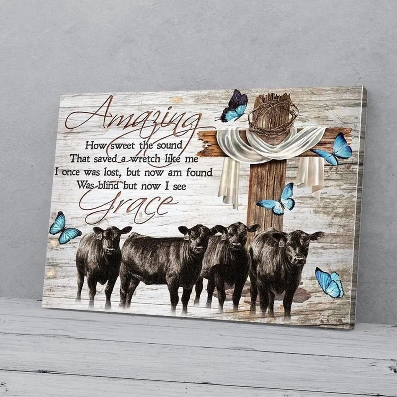 Butterfly And Angus Cow Wall Art Home Decor Vintage Gift Living Room ...