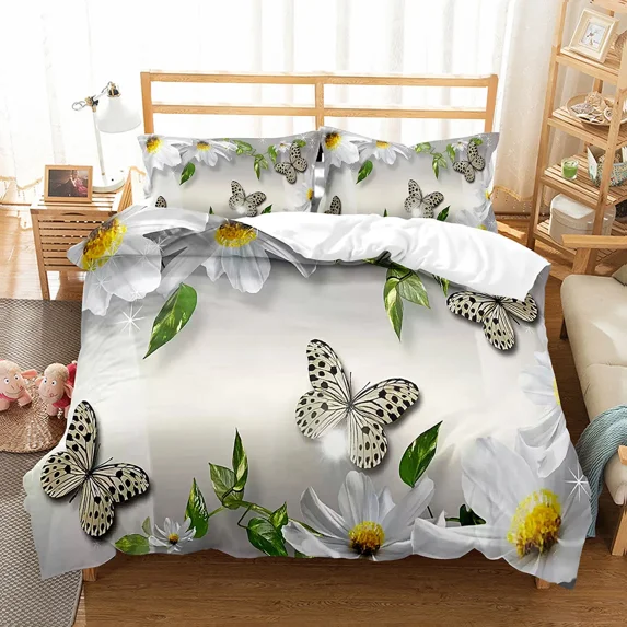 Butterfly And Flower Duvet Cover Girls Floral Bedding Set Microfiber ...